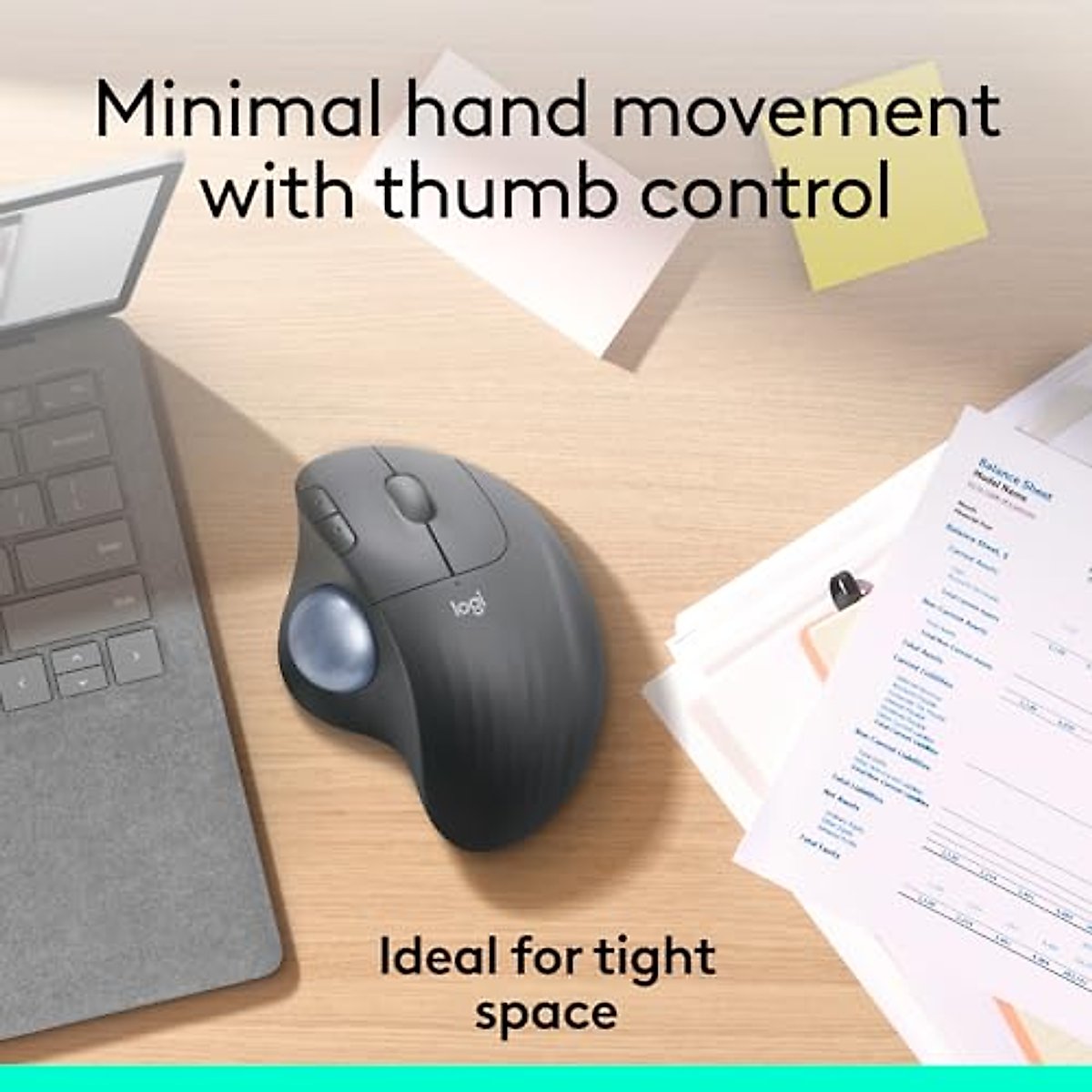 Logitech Ergo M575 Wireless Trackball for Business - Easy Thumb Control, Ergonomic Design, Secured Logi Bolt, Bluetooth, Globally Certified, Windows/Mac/Chrome/Linux - Graphite