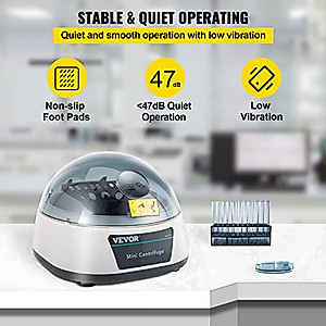 VEVOR Centrifuge Machine, 7000RPM Lab Centrifuge Machine Max. 3286xg RCF Scientific Mini Centrifuge with 2 in 1 Rotor for Lab Hospital College, fits 0.2/0.5/1.5/2mL Tubes, 0.2/0.5mL Adapters Included