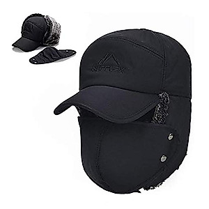 Men Winter Trapper Hat Snow Hats Thermal Windproof Hunting Skiing Cycling Ear Flaps Cold Weather Caps Ushanka Russian Dad Hat