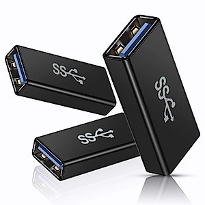 Basesailor USB Female to Female Adapter (3-Pack), USB 3.0 Female to Type A Female 3.0 Cable Coupler for Connecting Two USB Male Ends Cord, Extension Connector (Black (Upgraded))