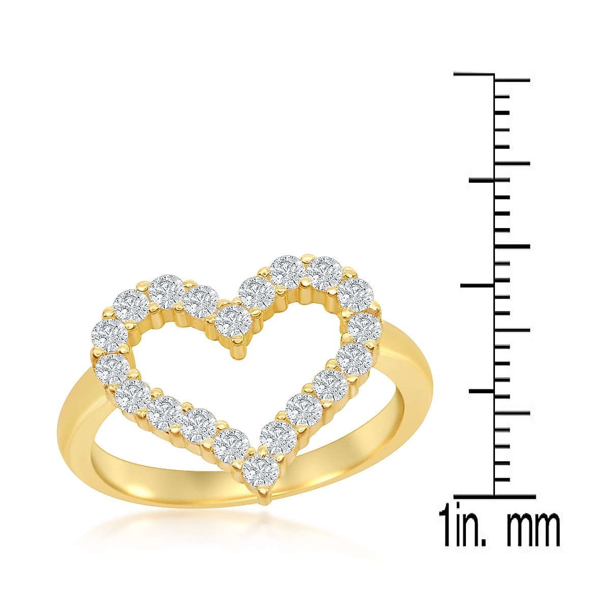 Open Heart Simulated Diamond CZ Ring Silver/14k Gold Plated/14k Rose Gold Plated Sterling Silver Valentines Jewelry for Women or Teens-gold-6