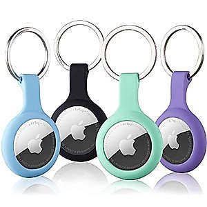 4 Pack Silicone Case for Airtags with Keychain, Protective Cover for Apple Air tag Key Finder Tracker, Pet Dog Itag Collar Necklace, Airtag Accessories Holder