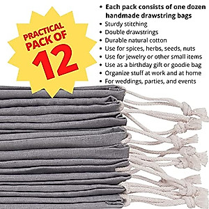 DR 100 Percent Cotton Muslin Drawstring Bags 12-Pack For Storage Pantry Gifts (Smoke 120033)