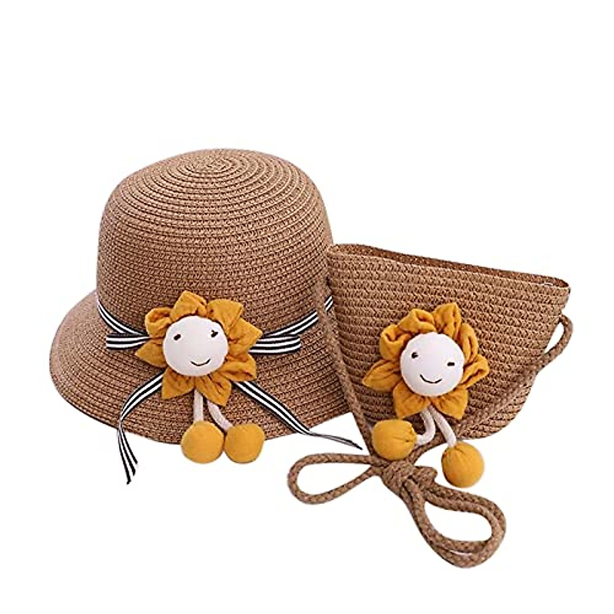 Cartoon + Hat Hat Children Bag Girls Sunshade Beach Kids Sun Kids Hat Baby Hat with Ears (Khaki, One Size)