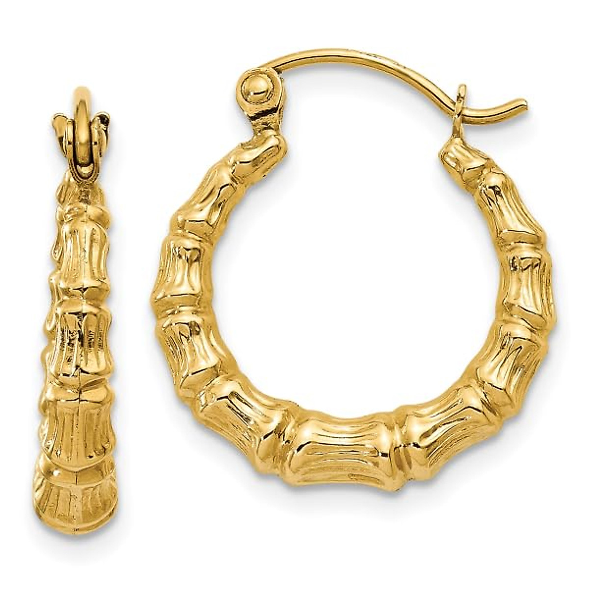14K Yellow Gold Bamboo Round Hoop Earrings