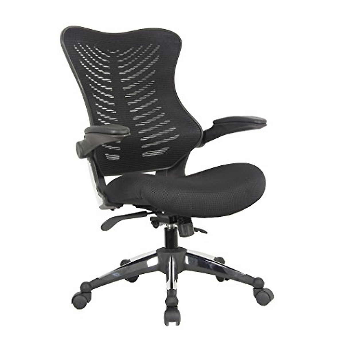 Officefactor Ergonomic Breathable Mesh Chair with Flip-up Armrests, Lumbar Support Executive Rolling Swivel Task Computer Office Chair or Home Desk Chair (Black MESH)