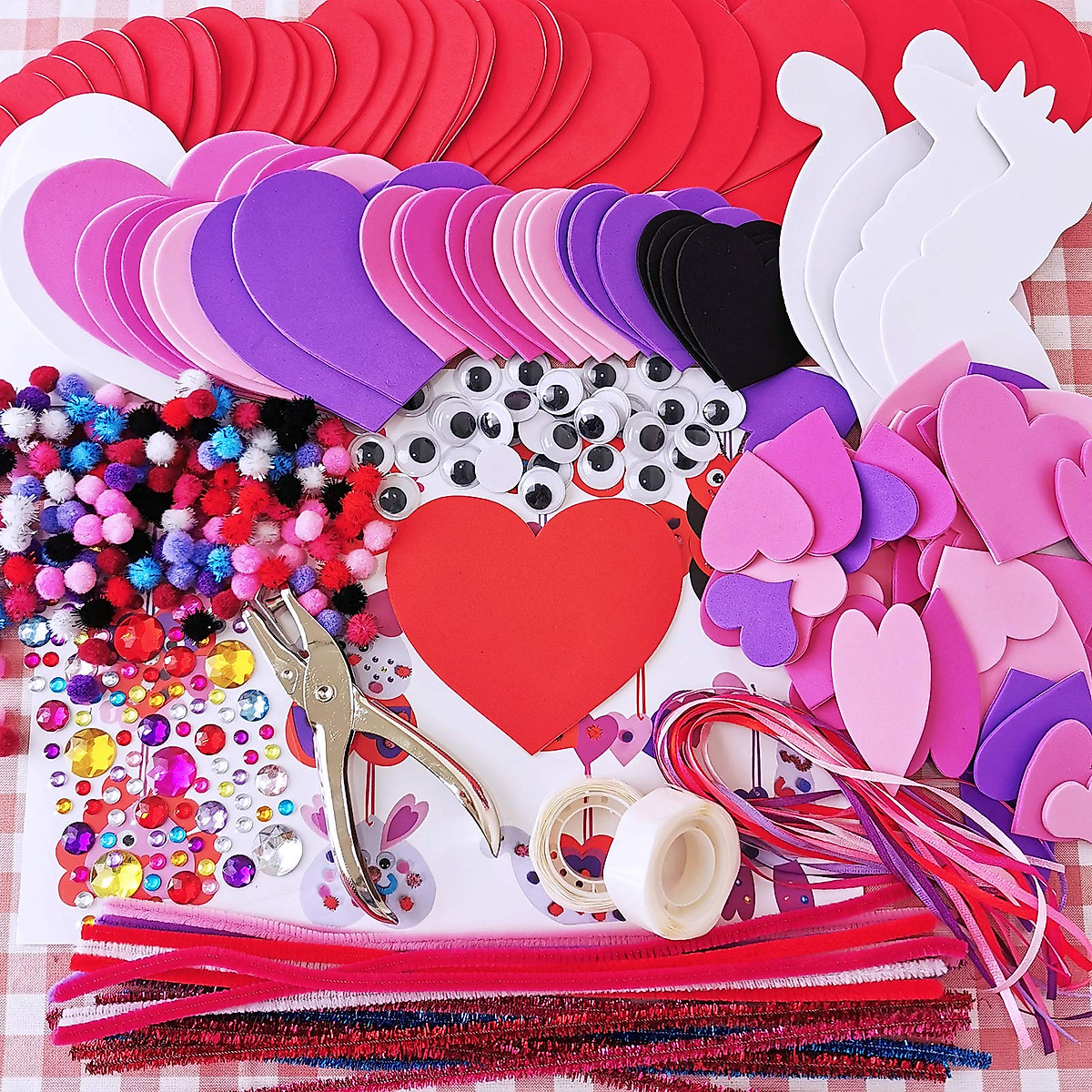 Winlyn 24 Sets Valentine's Day Craft Kits Foam Hearts to Animal Shape Ornaments Sets DIY Heart Dog Cat Owl Fish Butterfly Bee llama Bunny Decorations for Kids Valentine Spring Party Art Activity