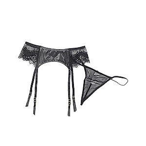 ohyeah Black Floral Lace Garter Belts for Thigh Highs Stockings 4-Strap Metal Clips Mesh Suspender Garter Belt Lingerie XS-S