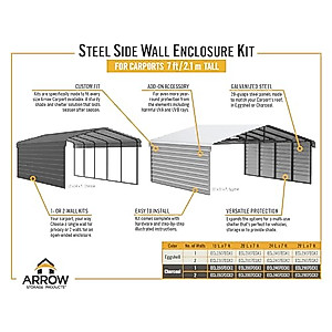 Arrow Carports Galvanized Steel Carport, with 2-Sided Enclosure, Compact Car Metal Carport Kit, 10' x 15' x 7', Eggshell