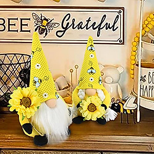 Vytina 2 Pcs Bumble Bee Gnomes Plush Decorations Swedish Tomte Nisse Doll Gonk Sunflower Gnome Spring Summer Season Tiered Tray Gnome Home Ornaments