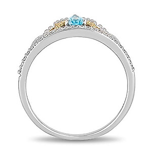 Jewelili Enchanted Disney Fine Jewelry Sterling Silver and 10K Yellow Gold With 1/10 CTTW Swiss Blue Topaz Jasmine Ring, Size 5