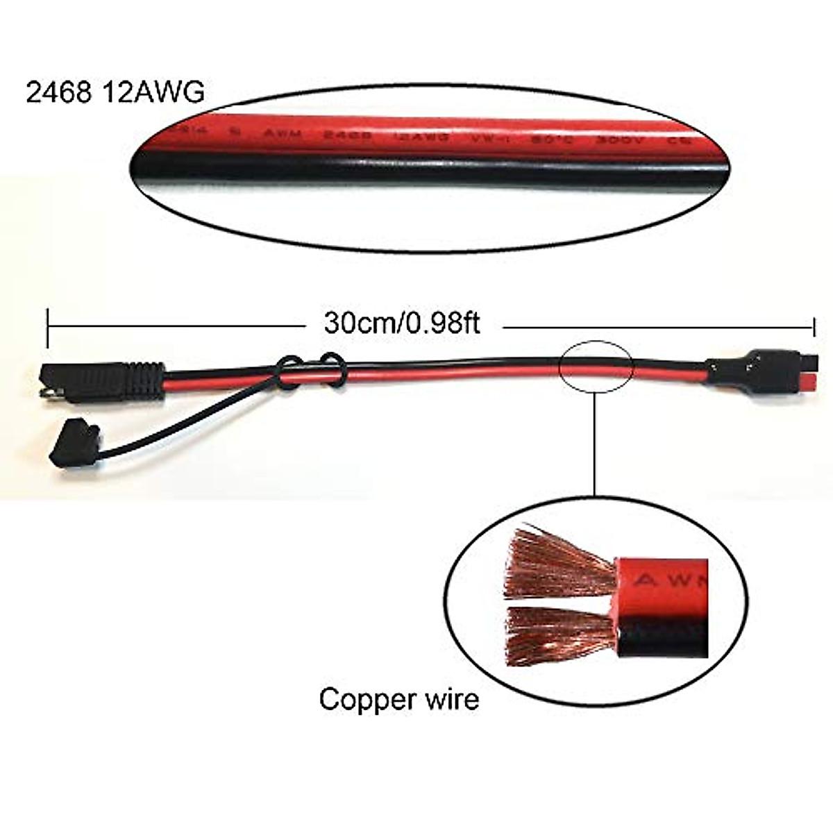 NEWZINIU with Waterproof and Dustproof Cover SAE TOandersonPort Adapter 12AWG Cable，for Pre-Wired RV Boat Charge Battery Solar Panel-30cm/0.98ft