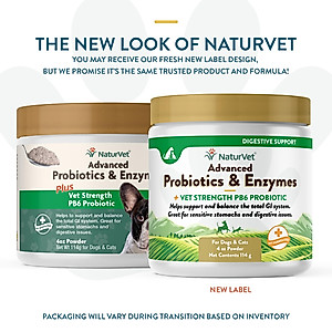 NaturVet – Advanced Probiotics & Enzymes - Plus Vet Strength PB6 Probiotic | Supports and Balances Pets with Sensitive Stomachs & Digestive Issues | for Dogs & Cats (4 oz)