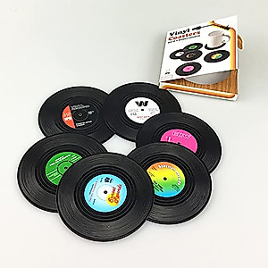 Record Coasters for Drinks with Gift Box 6 Pieces Vinyl Disk Coasters Non-Slip 4.1 Inch Size for Friend Parents to Restaurant/Bar/Party1