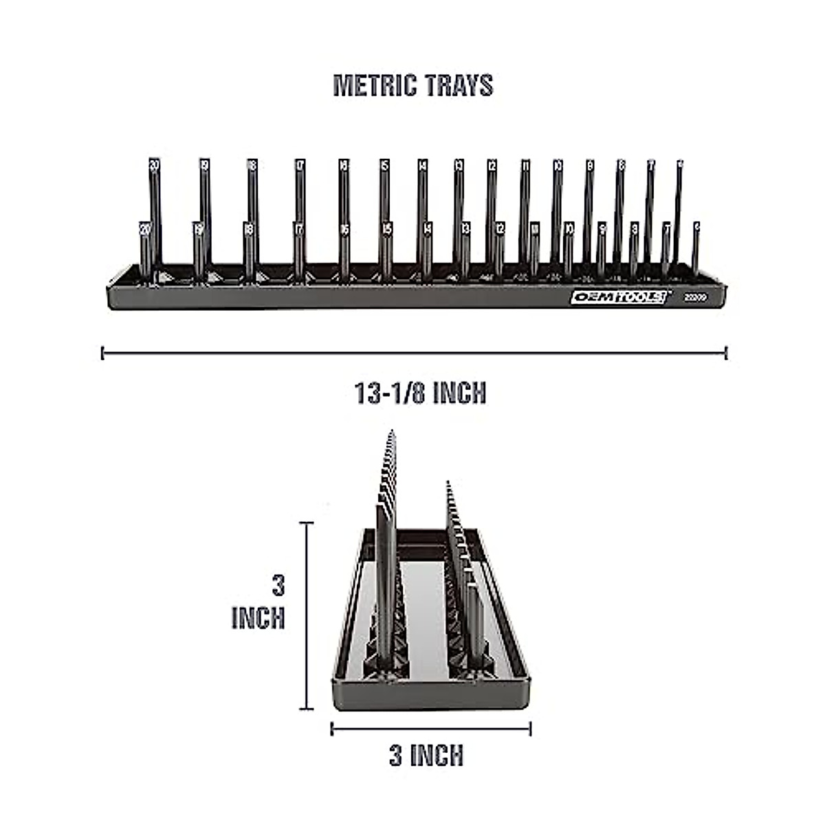 OEMTOOLS 22209 Metric 3/8 Inch Drive Socket Tray, Tool Organizers, Socket Set Organizer, Socket Holder Tray, Socket Rail