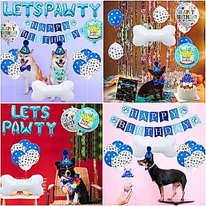 Dog Birthday Party Supplies Dog Birthday Party Decorations Boy with Dog Party Hat Lets Pawty Balloons Banner Dog Bandana Bowtie Cake Topper for Lets Pawty Birthday Decorations