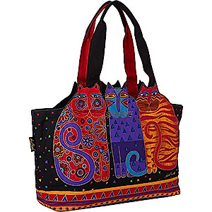 Feline Friends Cats Large Cutout Shoulder Black Tote