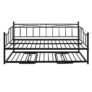 SYING88 Full Size Daybed with Trundle Heavy-Duty Metal Day Bed Frame Portable Folding Trundle with Twin Size Adjustable Trundle Beds for Living Room Bedroom Kids Teens Adults (Black)