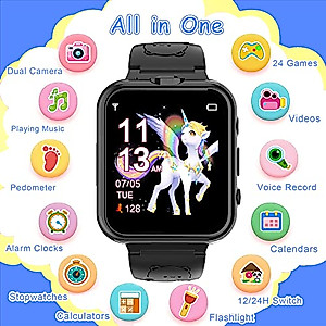 Smart Watch for Kids Boys Girls Toys for 3-12 Year Old, Premium Touch Screen Smartwatch with Camera Educational Games Music Player, Birthday Gifts (Black)