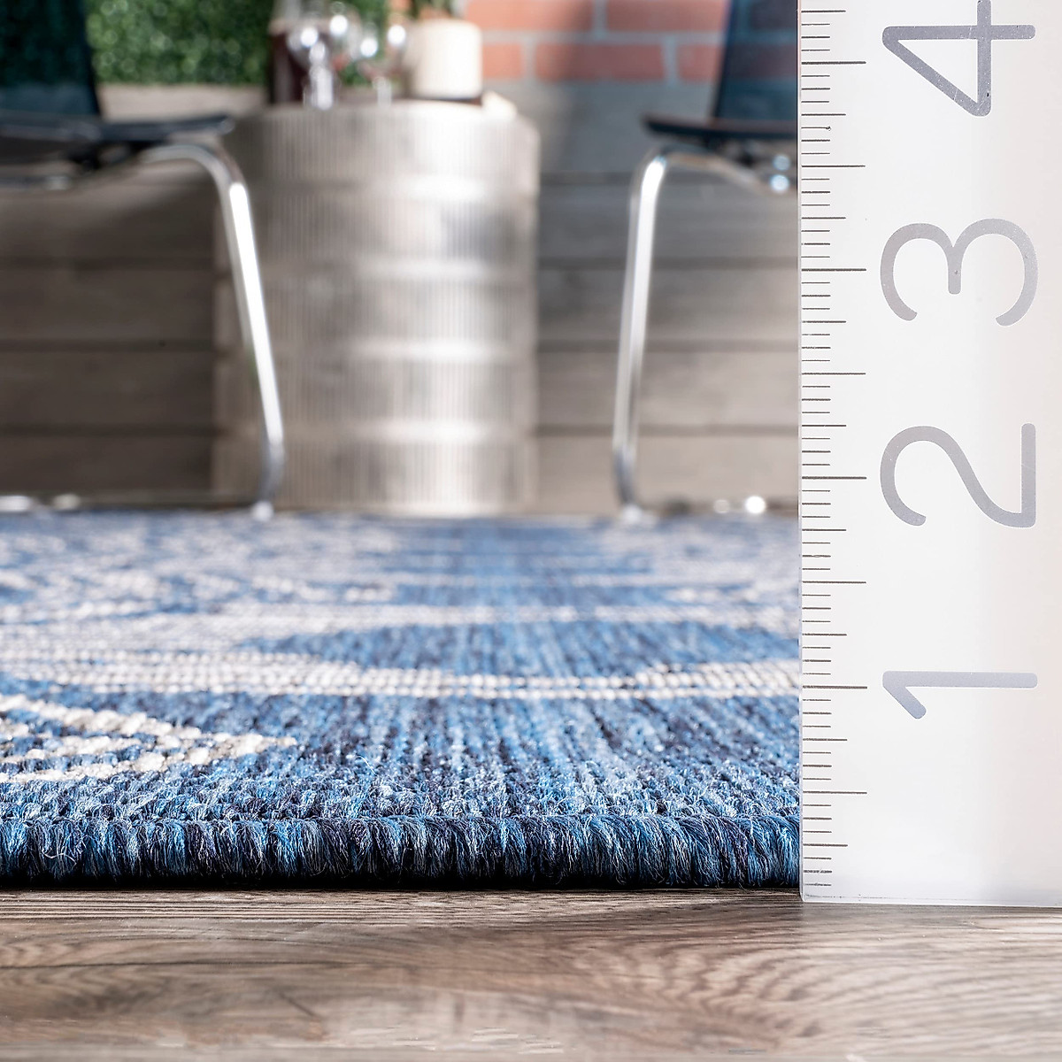 nuLOOM 4x6 Outdoor/Indoor Ranya Tribal Area Rug, Blue, Geometric Design, Stain Resistant, Highly Durable, For Patio, Balcony, Bedroom, Dining Room, Living Room, Bathroom