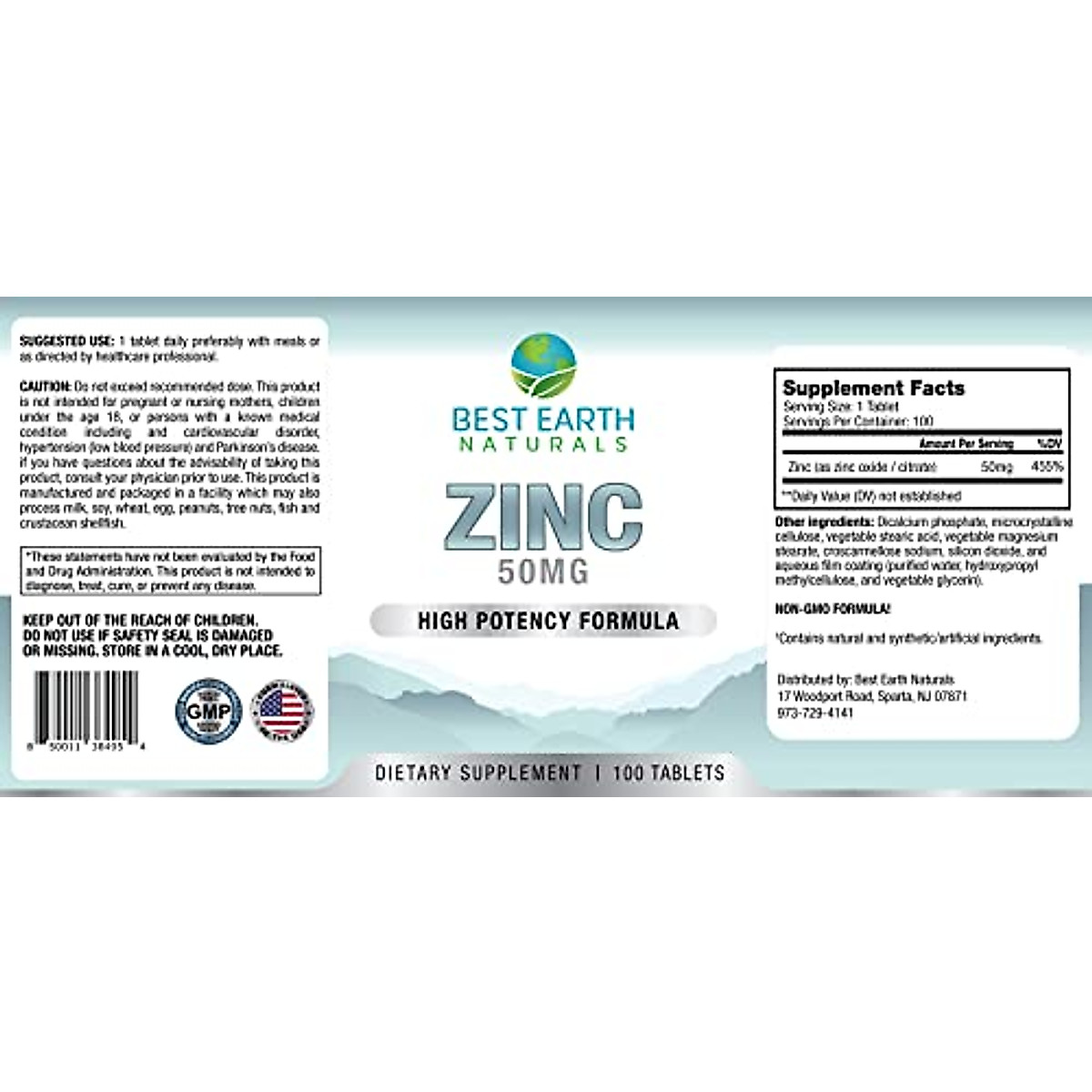 Zinc 50 mg Immune Support and Antioxidant Supplement, 100 Count