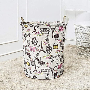 Unibedding Large Laundry Hampers Storage Bin, Foldable with Waterproof PE Coating Storage Organizer for Kids Girls, Office, Bedroom, Clothes,Toys, Pink Paris Effiel Tower