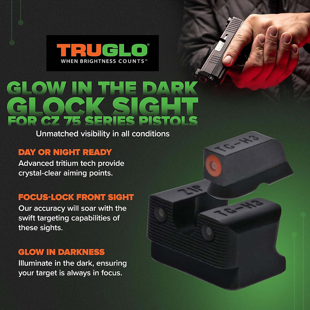 TruGlo Tritium Pro Glow Sight, Orange Ring, CZ 75