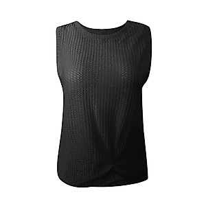 Bravetoshop Women's Tank Tops Summer Sleeveless Casual Crew Neck Solid Color Loose Fit Tee Shirts (Black,XL)