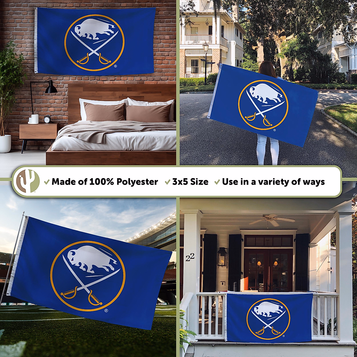 Desert Cactus Buffalo Sabres Flag NHL 100% Polyester Indoor Outdoor 3x5 feet National Hockey League Team Flags (Design #1)