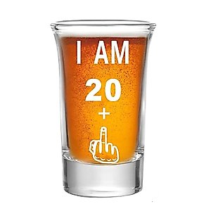 Hlukana 21st Birthday Shot Glass, 21 + Middle Finger Funny Birthday Gifts For Him Or Her, Birthday Decorations Gifts For Men, Women, daughter, Sister, Friend - Twenty One Birthday Shot Glass (1.5 oz)