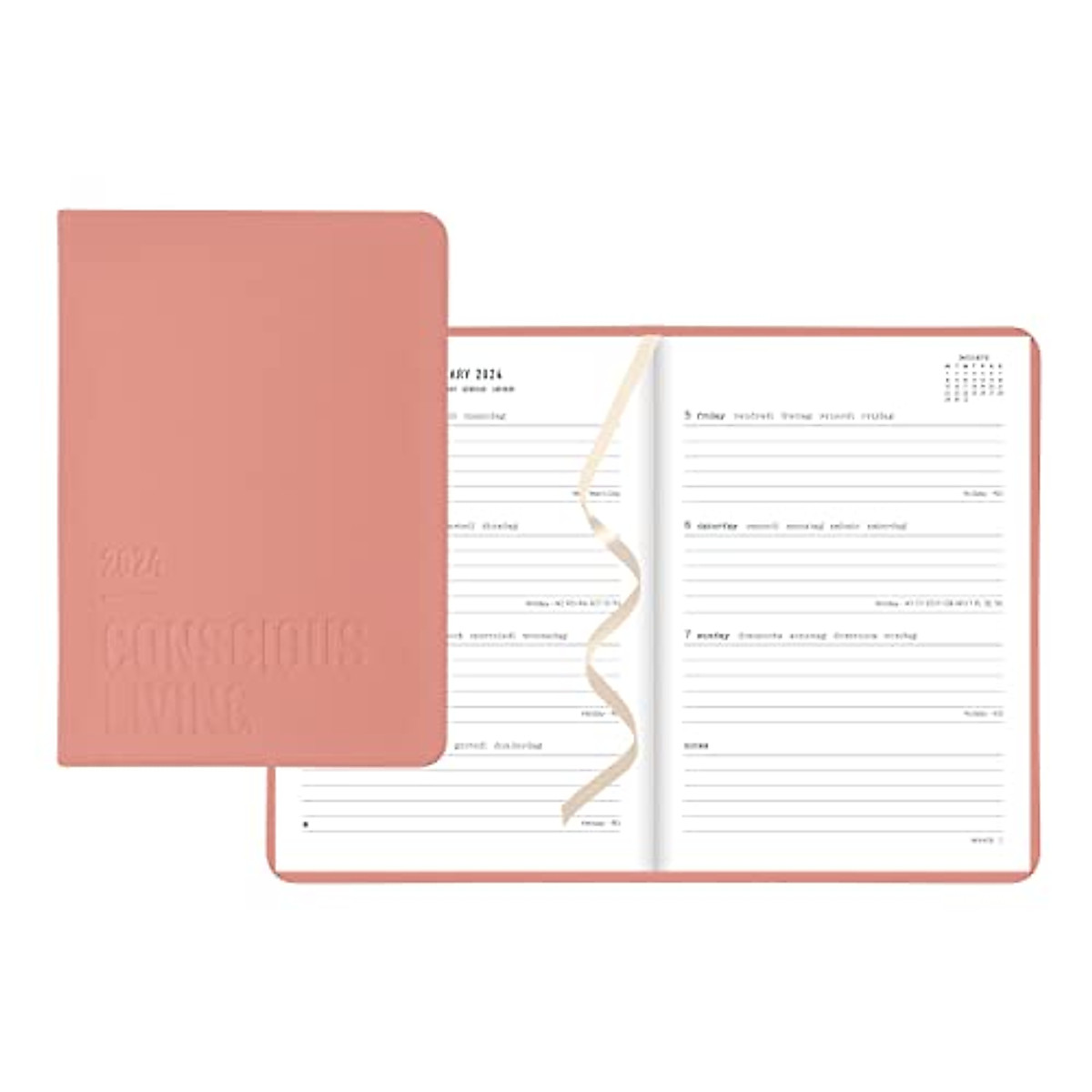 Letts Conscious Weekly/Monthly Planner, 12 Months, January to December, 2024, Sewn Binding, A5 Size, 8.25" x 5.875", Multilingual, Clay (C082397-24)