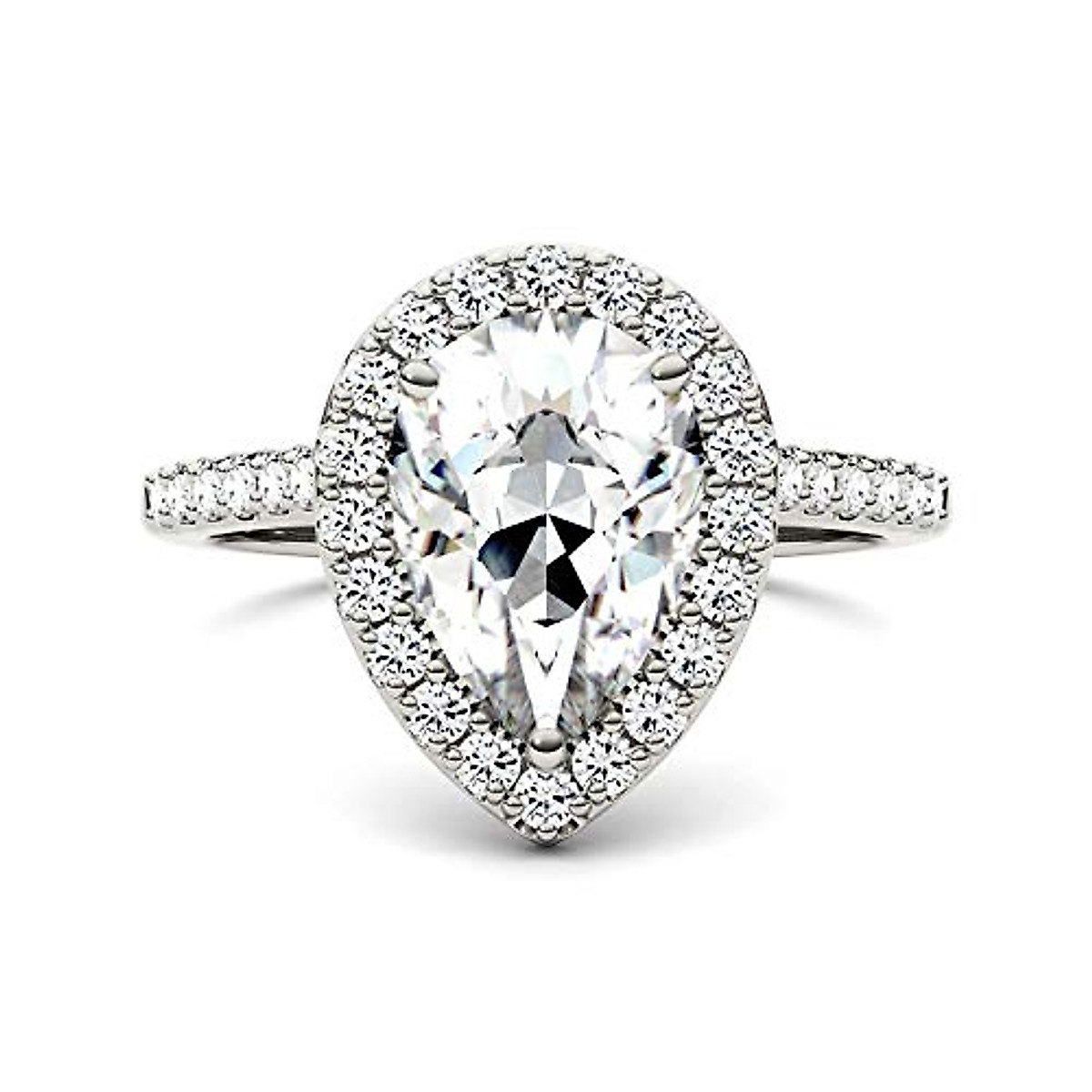 Charles & Colvard Created Moissanite 10x7mm Pear Cut Engagement Ring for Women | 2.58 cttw DEW | Lab Grown | Solid 14K White Gold with Rhodium | Size 6.5
