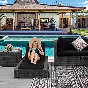 BULEXYARD Black Patio PE Wicker Lounge Chaise Chair Sets of 2 Conversation Rattan Outdoor Furniture Heavy Duty Deep Seating Recliner Handwoven (Black Lounge Chaise x2)