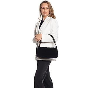 Like Dreams Women Soft Sherpa Top Handle Vegan Leather Winter Fashion Handbag Purse (Grey)