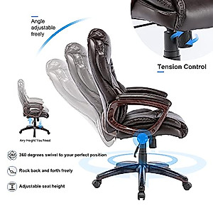 250lb High Back Office Chair-PU Leather Ergonomic Executive Boss Swivel Computer Chair Thick Padded Desk Chair for Home Office Work (Brown)