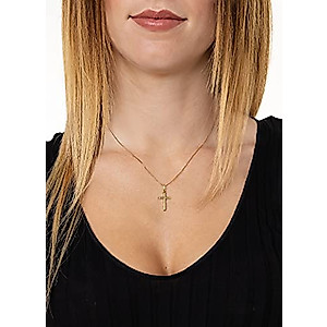 14 Karat Gold Cross, Small Religious Pendant Necklace with 18 inch Box Gold Chain - 14k Christian Cross with Adjustable Chain for Womens, Authentic Italian Religious Gifts Jewelry