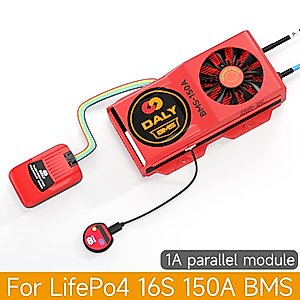 DALY BMS Parallel Connector 1A+ LiFePo4 16S BMS 48V 150A with Cooling Fan UART RS485 CAN Bluetooth BMS Parameter Programmable for Rated 3.2V Lithium Power Bank Storage Off Grid Solar System