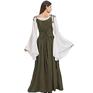 Vianinfalo Renaissance Dress Women Irish Medieval Pirate Costume Ren Faire Dresses Halloween Costume (Olive S/M)