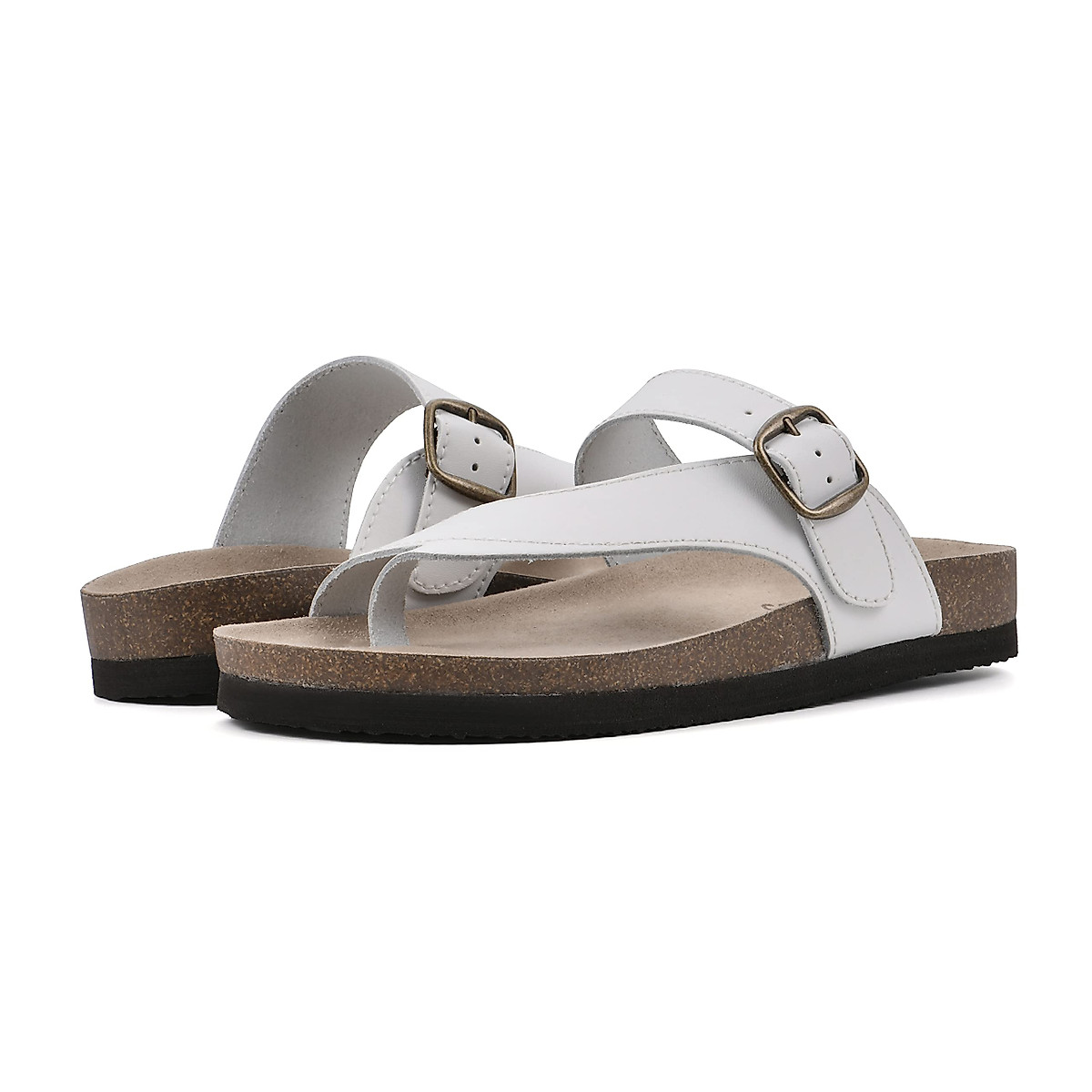 WHITE MOUNTAIN Shoes Carly Women's Flat Sandal, White/Leather, 8 M