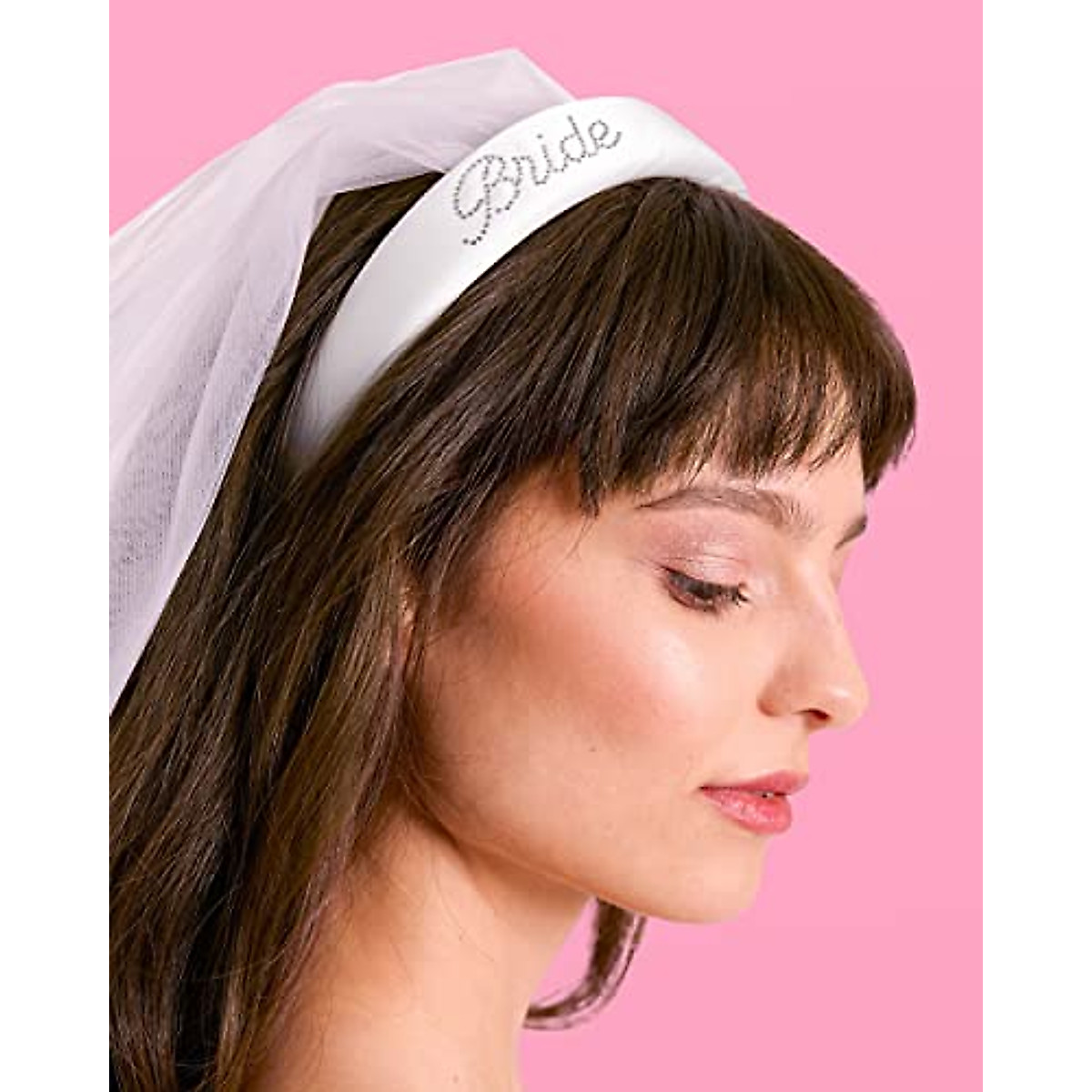 xo, Fetti Bachelorette Party Decorations Rhinestone Headband with Detachable Veil | White Headpiece Bridal Shower Gift, Bridesmaid Favors