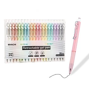 Pastel Gel Pens 20 Pack, Black Ink Pens, 10 Different Pastel Colors, 0.5mm Fine Point Cute Pens for School Office Back to School Supplies by MIVACHI
