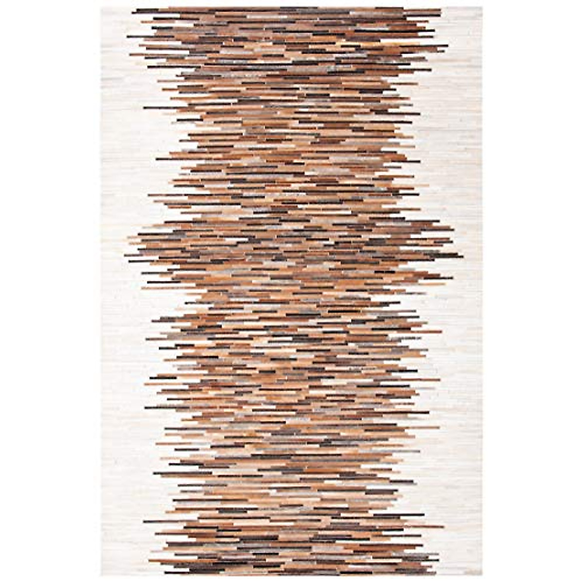 SAFAVIEH Studio Leather Collection 8' x 10' Ivory / Brown STL814A Handmade Mid-Century Modern Leather Area Rug
