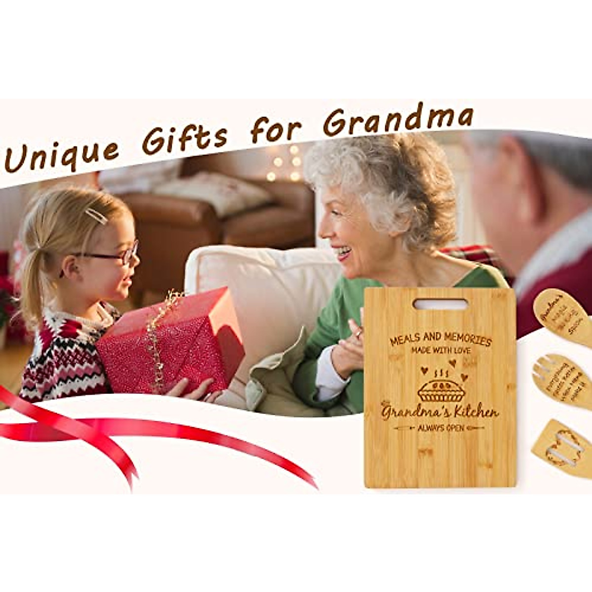 Grandma's Kitchen Bamboo Cutting Board Set, Nana Kitchen Bamboo Spoons for Cooking Bamboo Kitchen Utensils Housewarming Kitchen Decor Kitchen gift for Grandma Mothers Day Gifts for Grandmother