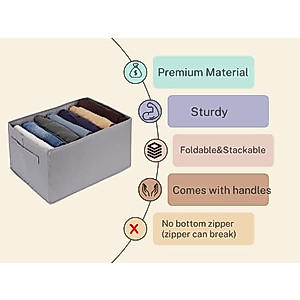 Clothes Organizer for folded clothes, Clothes Drawer Organizer with handles, Closet Organizer and Storage, Foldable Fabric Drawer Organizer Dividers for Clothing, Jeans, Shirts