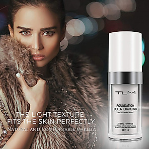 TLM Colour Changing Foundation, Flawless Color Changing Foundation Makeup Base Moisturizing Liquid Foundation for Women Girls SPF15, Sunscreen, Non-greasy, Non-marking, Long lasting(2Pack)