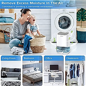 LAOVER Dehumidifiers, 1000ml Dehumidifier for Home, Portable Small Bedroom Bathroom Basement Closet Garage RV Office, Auto Shut Off 7 Colorful LED & Two Working Modes Ultra Quiet, White