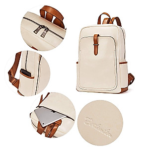 BOSTANTEN Leather Laptop Backpack Purse Casual College Casual Bags Daypack Beige-White and Leather Wallets for Women RFID Blocking Zipper Pocket Small Bifold Wallet Card Case White