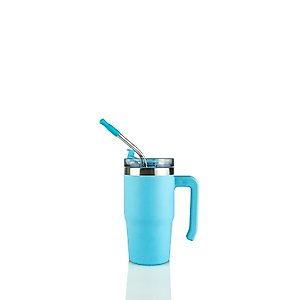 Hogg 12oz Grippy Powder Coated Tumbler with Removable Handle, Lid, and Stainless Steel Straw, DIY, Customizable, Double Wall Insulated Tumblers (Light Blue)