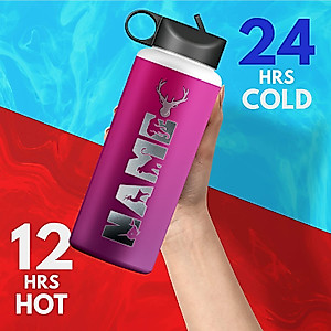 Vintage Style Kids Water Bottle, 18 Icons, 14 Fonts, 10 Colors, Custom Name Water Bottle For Kids Children Girls Boys Women, Water Bottles for School, Insulated Kids Water Bottle Multicolor