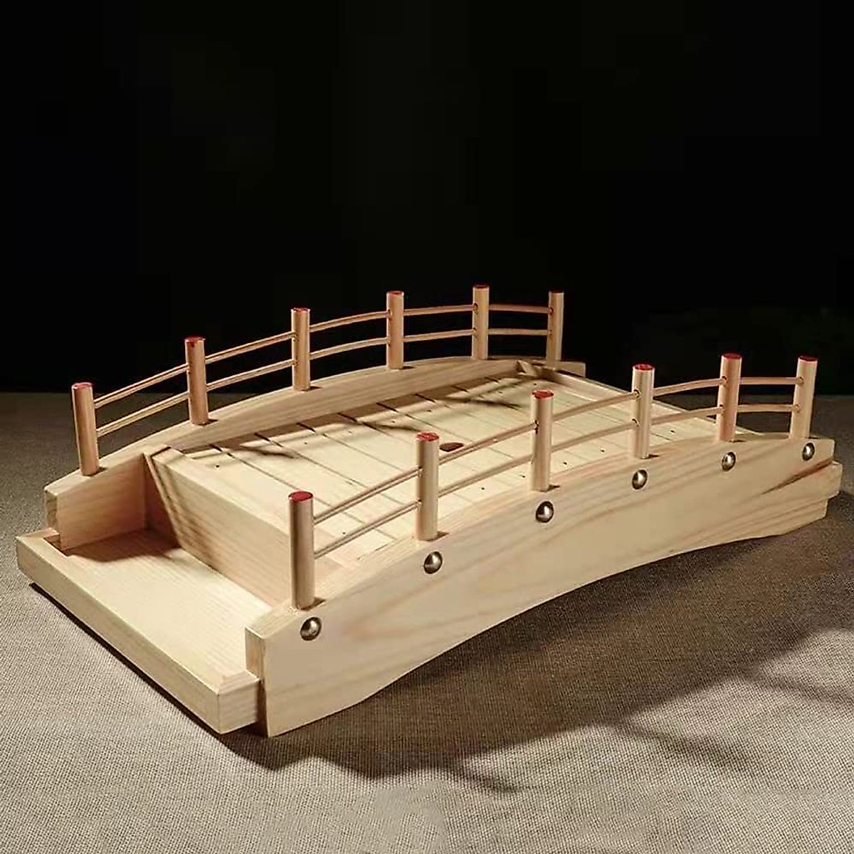 BOLLAER Arch Bridge Sushi Boat, Sushi Tray Sushi Bridge Arched Bottom Sushi Sashimi Container Wooden Arched Bridge Sushi Plate Serving Boat Plate for Restaurant or Home